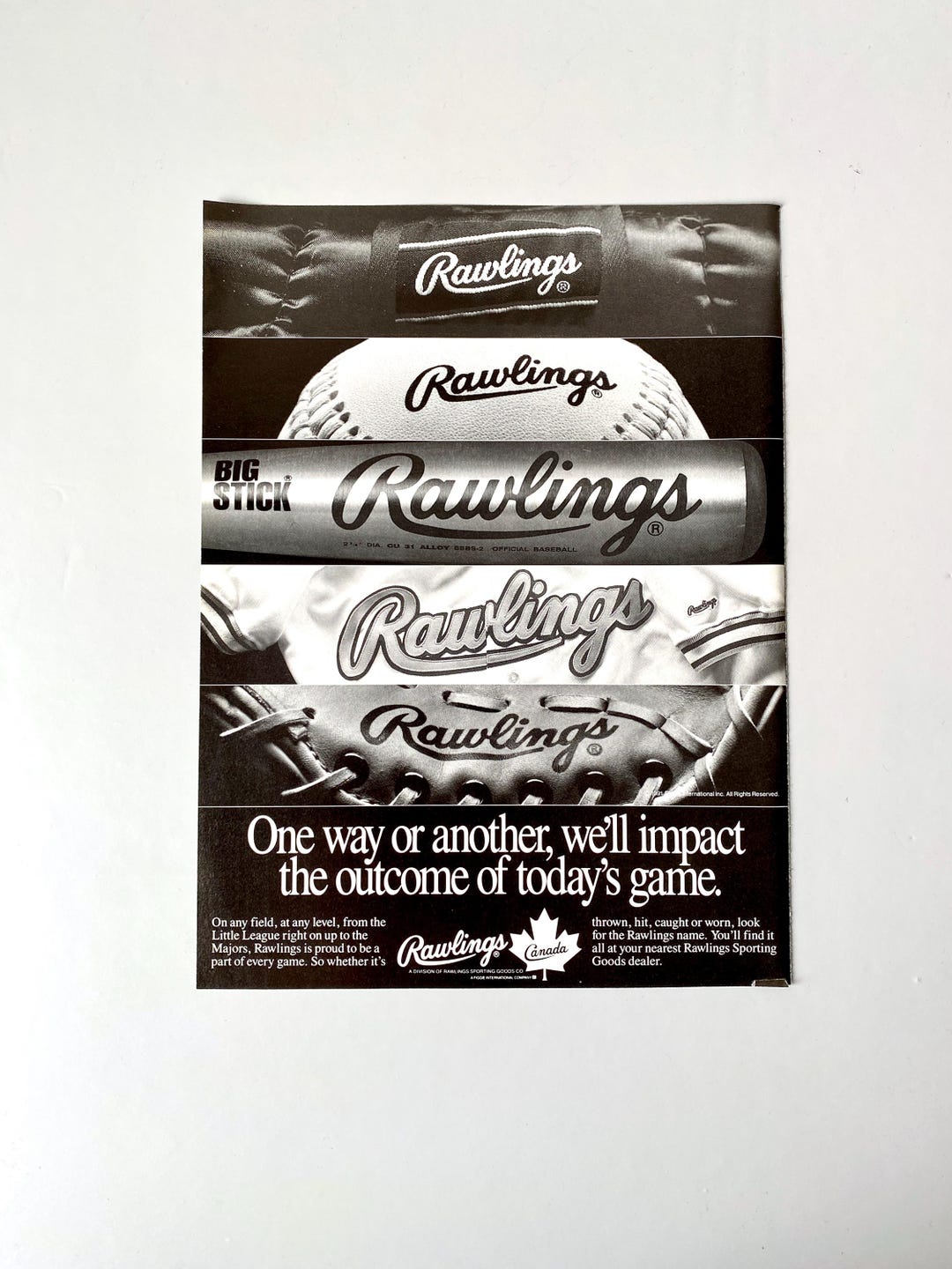 1992 Rawlings Ad, Scorebook Magazine, Made in Canada, Rawlings Sporting ...