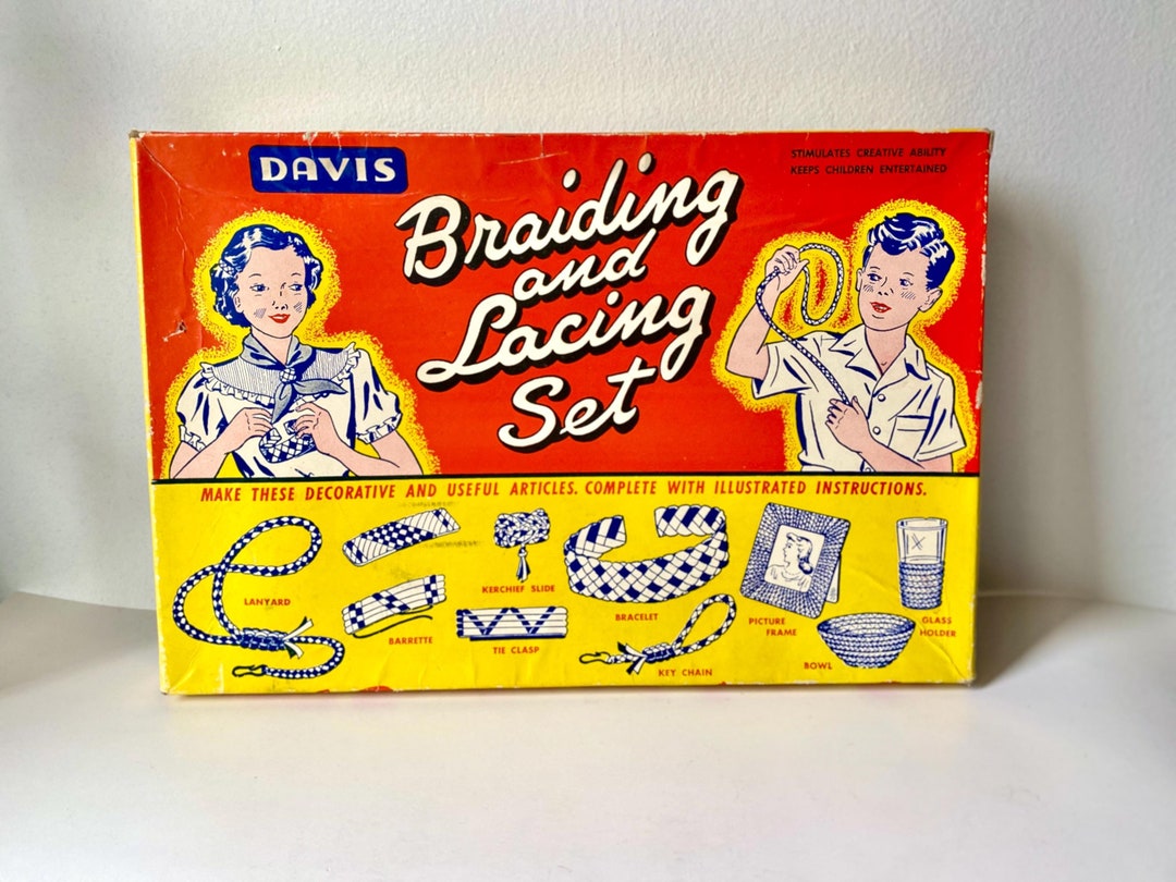 1940s Davis Braiding and Lacing Set, Plastic Cord DIY Craft Kit for ...