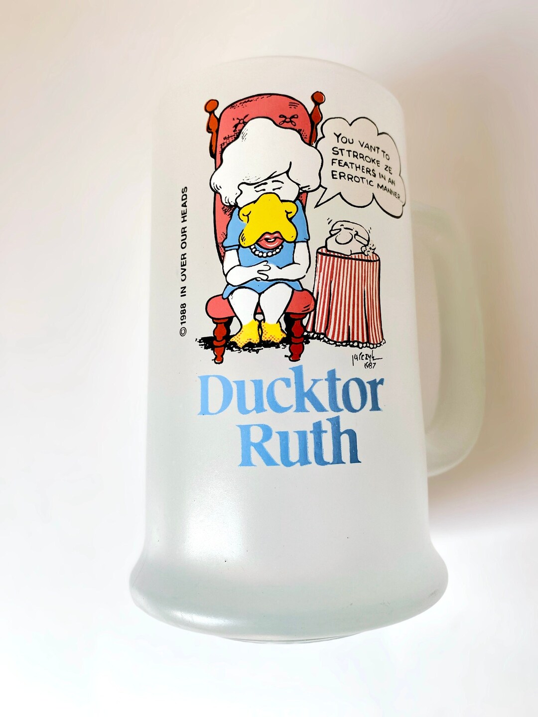 1988 Ducktor Ruth Beer Mug, Frosted Glass Stein, Novelty Doctor Ruth ...