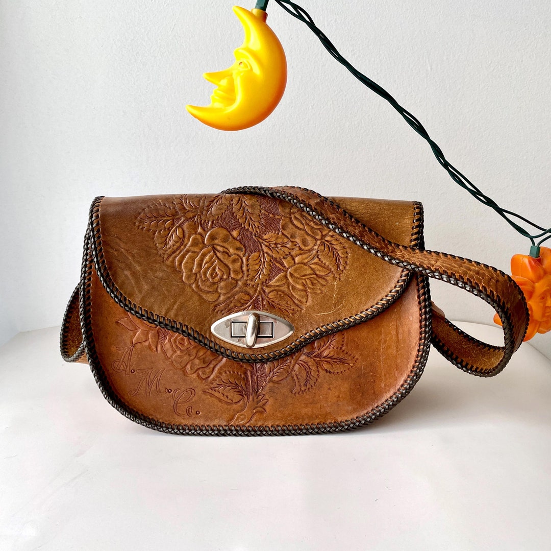 1970s Tooled Leather Bag, Southwestern Purse, Rose Leather Bag - Etsy