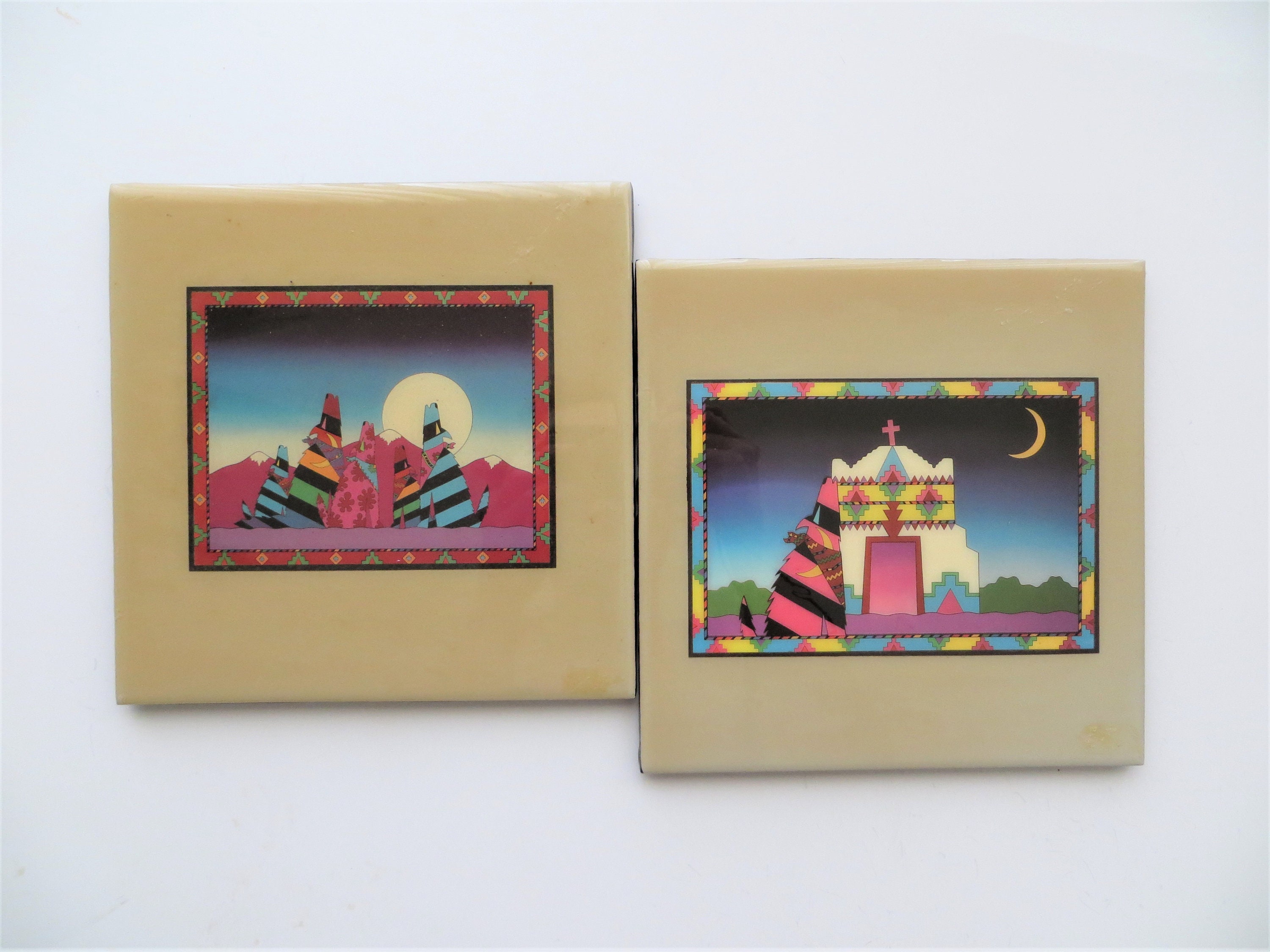 Vintage Tavlos Art Tiles Set of Two Serigraph Silkscreen | Etsy