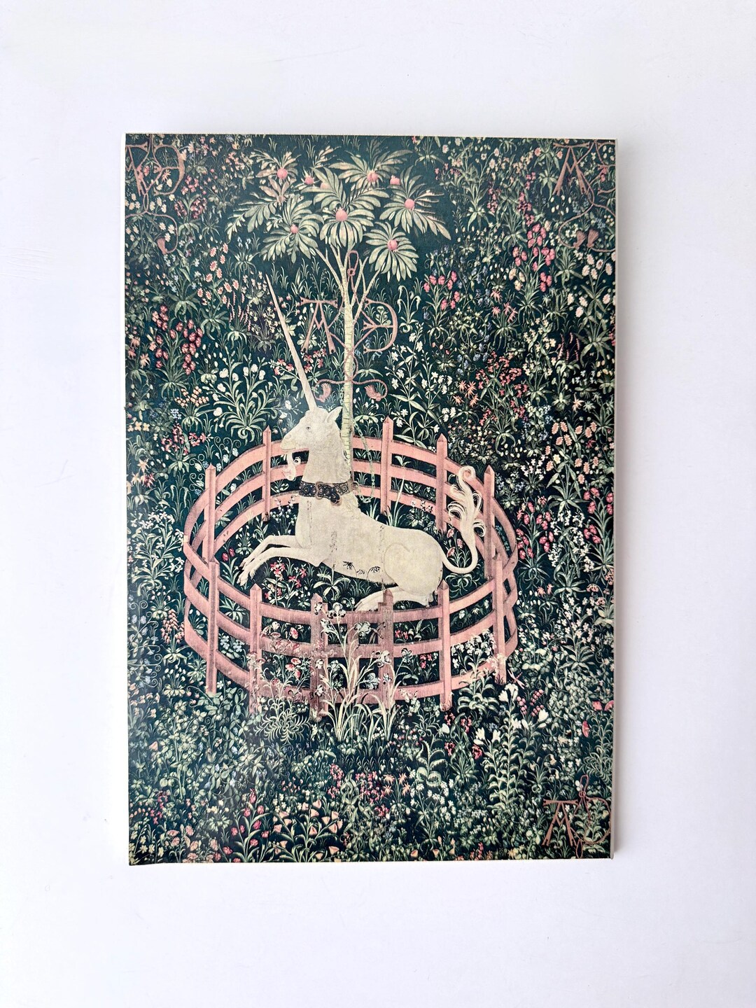 Vintage Unicorn in Captivity Wall Plaque, Litho the Unicorn Rests in a ...