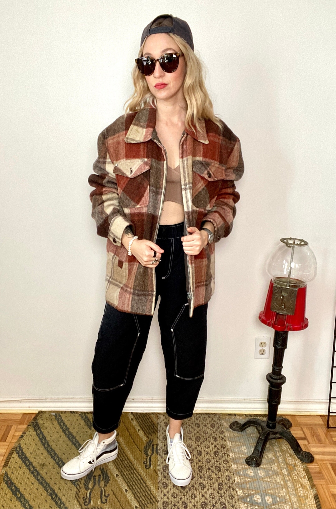 1970s Plaid Jacket, Wool Lumberjack Work Jacket, Zip up Jacket, Made in ...