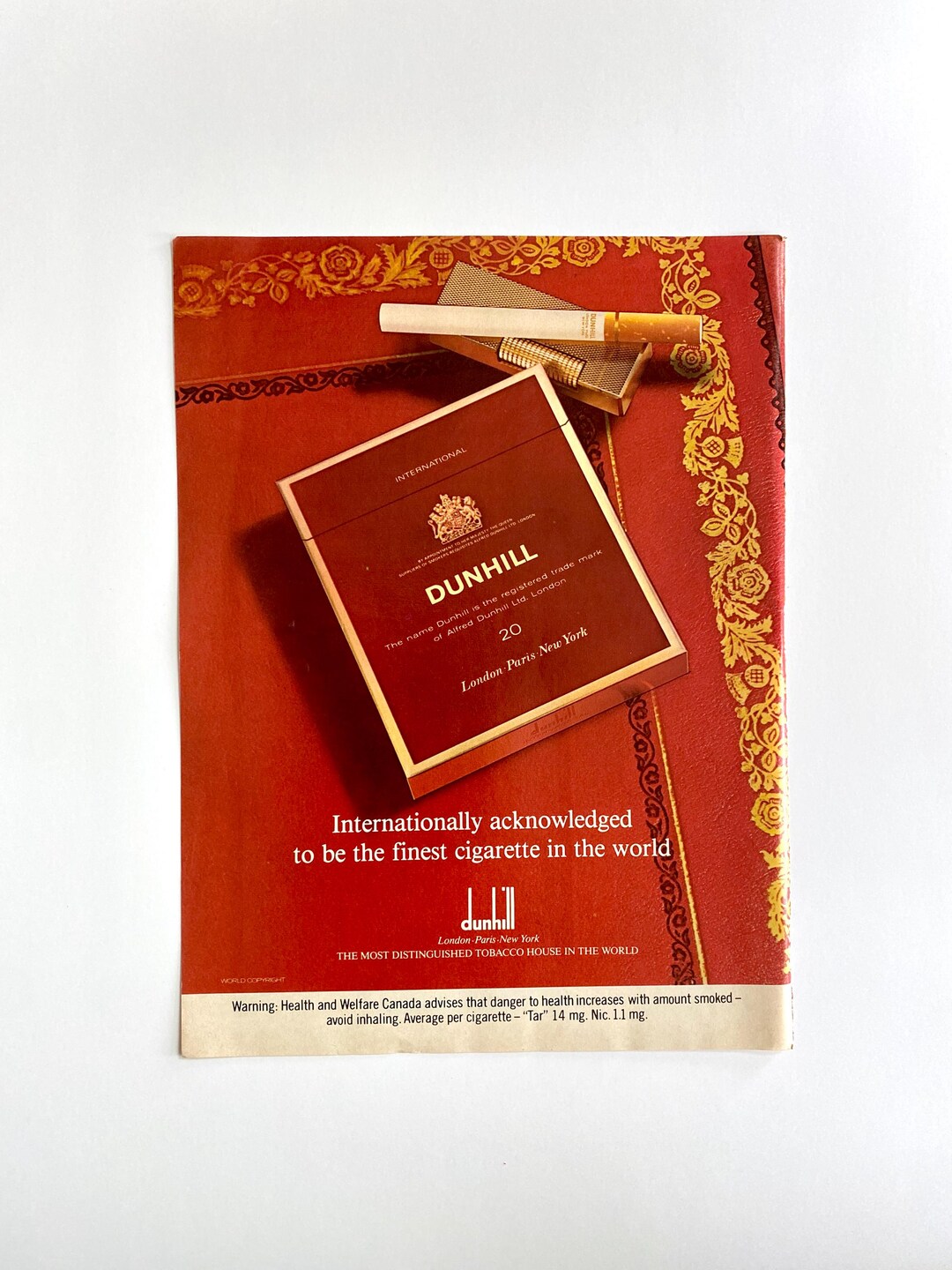 1980 Dunhill Cigarettes, Vintage Tobacco Ad, Toronto Life Magazine, Bar ...