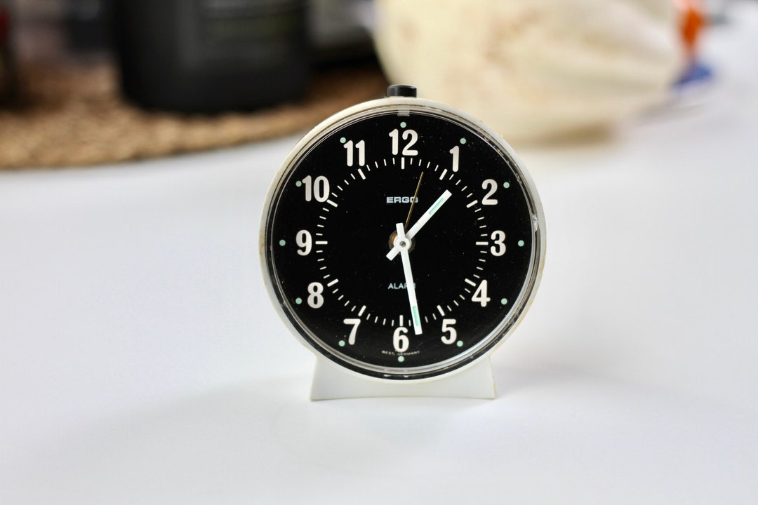 1960s Ergo Wind up Clock, Alarm Clock, Black and White Clock ...