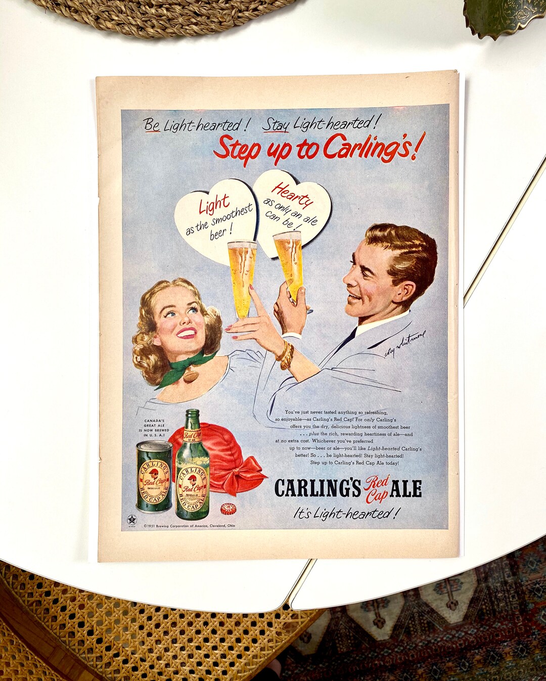 1951 Carling's Red Cap Ale Ad, Vintage Brew Ad, 50s Beer Ad, Retro Bar ...