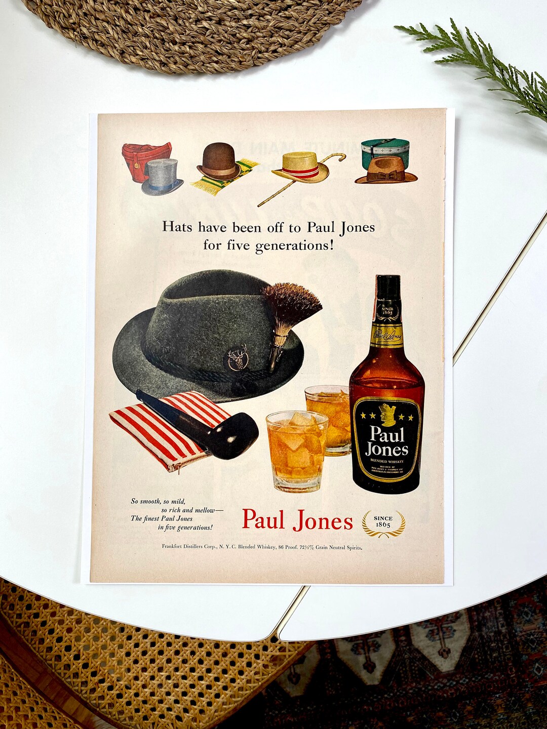 1951 Paul Jones Whiskey Ad, Bar Decor, Mancave Decor, Pipe Tobacco, 50s ...