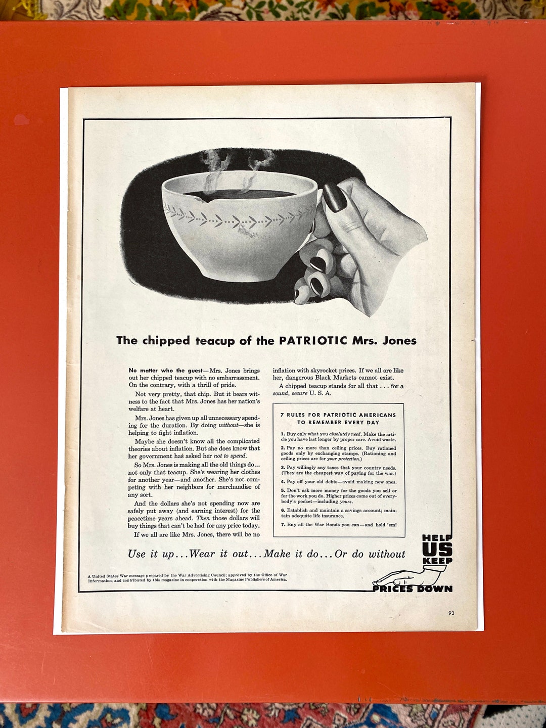 1944 Teacup Ad, War Advertising Council, Life Magazine, Black and White ...