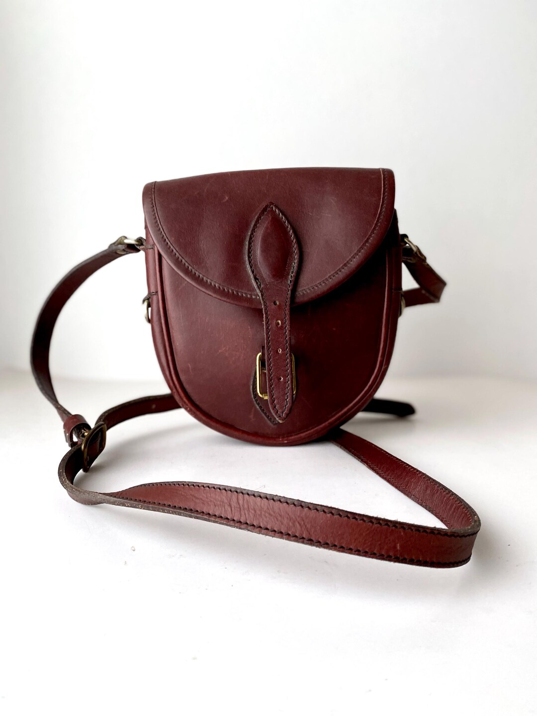 Vintage Roots Shoulder Bag, Genuine Leather Saddle Bag, Brown Maroon ...