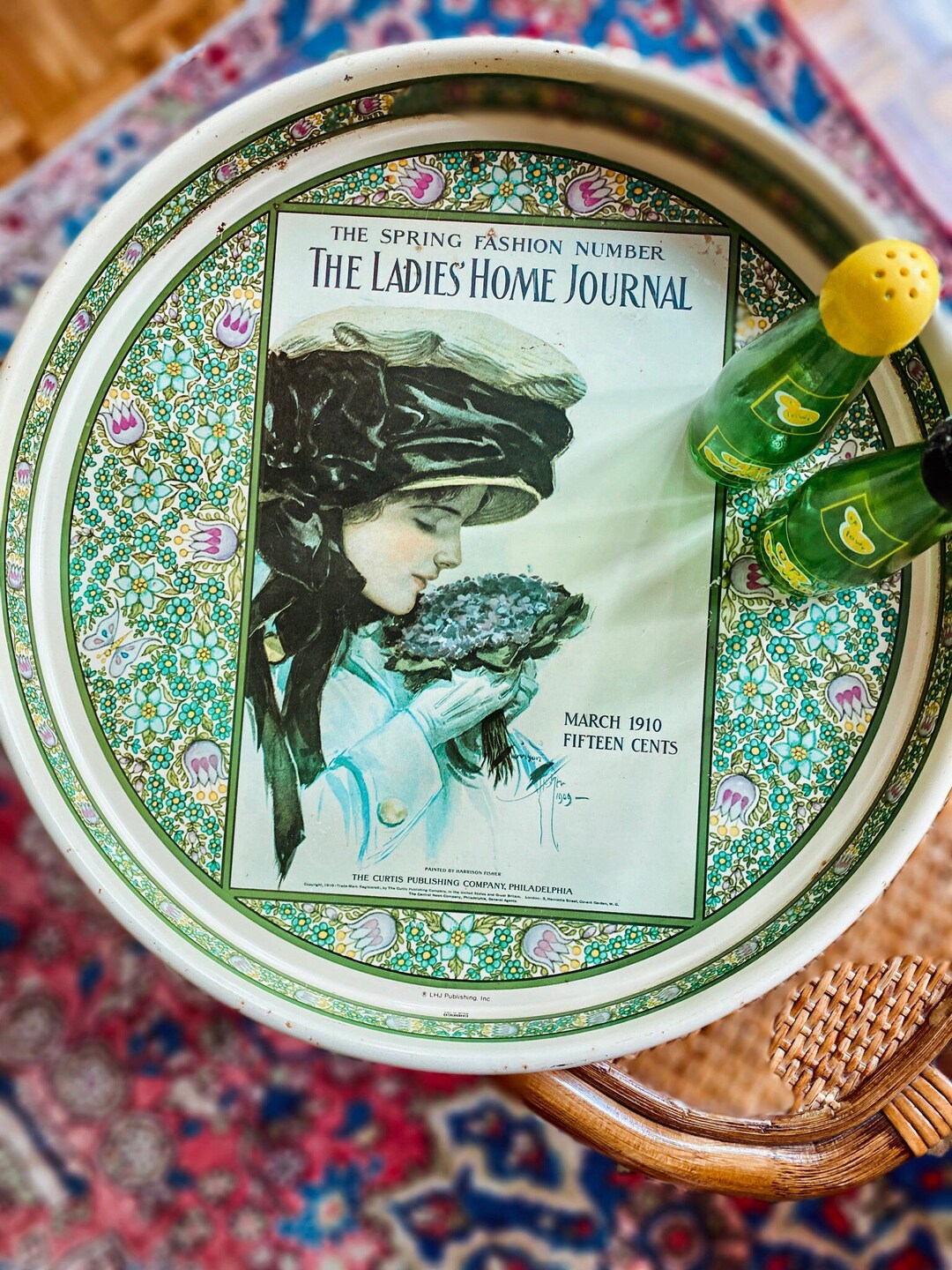 70s Ladies Home Journal Tray, Round Metal Serving Tray, 1910 ...