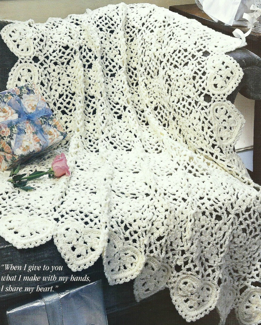 Vintage Crochet Pattern Lacy Hearts Crochet Afghan Pattern Crocheted ...