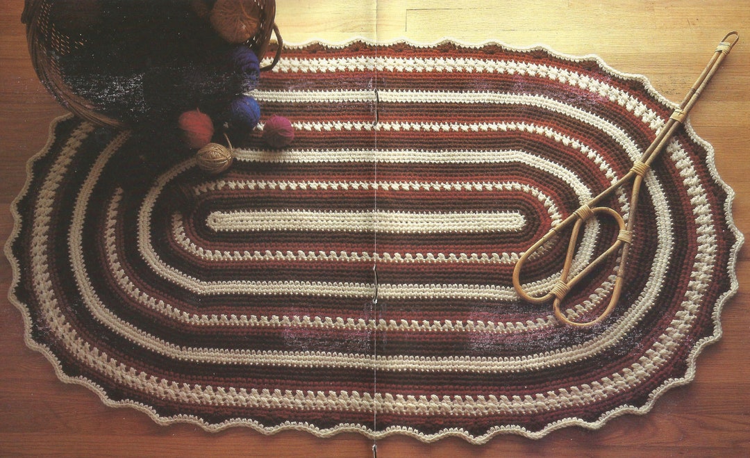 Vintage Crochet Pattern Oval Shape Rug, Home Decor, Wonderful 58 Inches ...