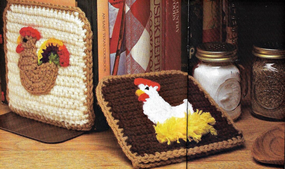 Vintage Crochet Pattern, Adorable Chickens to Cover Your Bookends, for ...