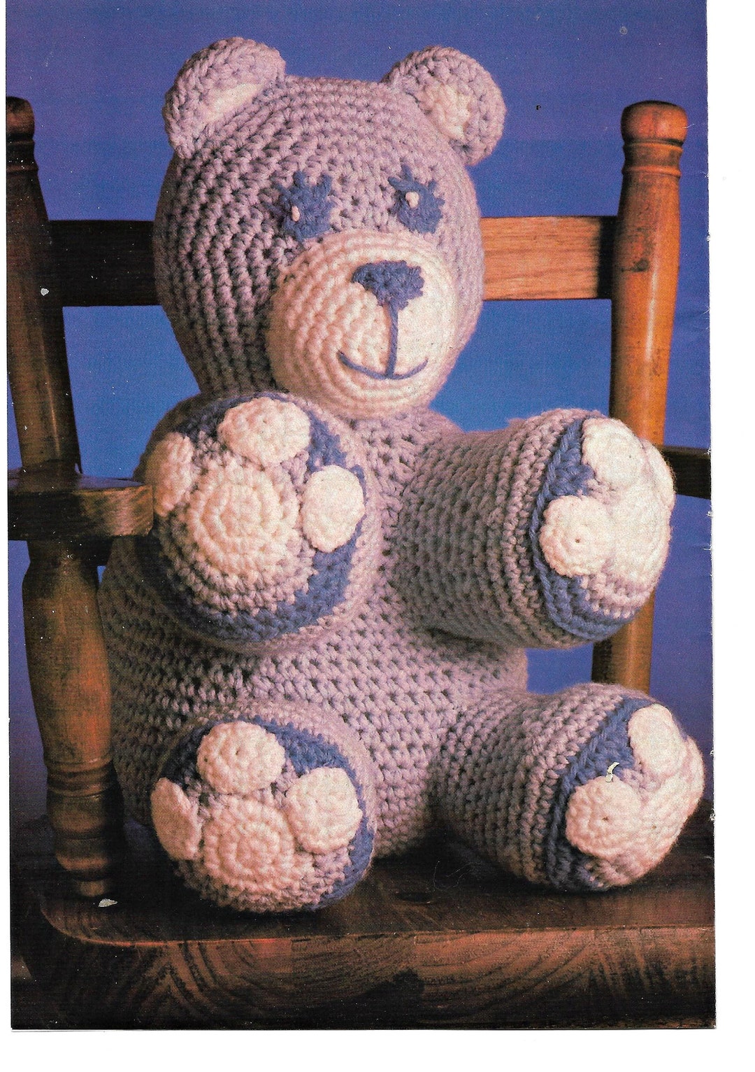 Bear E. Blue Crocheted Teddy Bear Vintage Pattern PDF, Worsted Weight ...