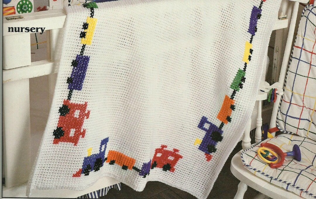 Vintage Crochet Pattern Colorful Trains Crochet Baby Blanket Pattern ...