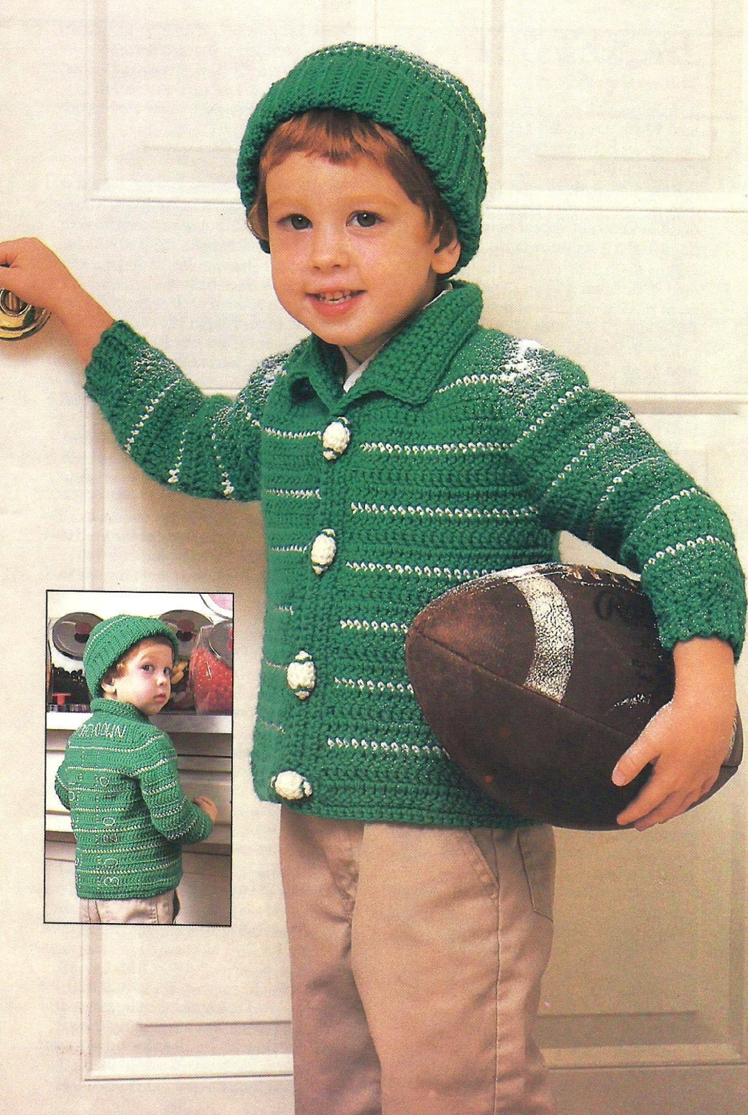 Vintage Crochet Pattern, Boys Sweater Jacket & Matching Hat, Sizes 2-3 ...