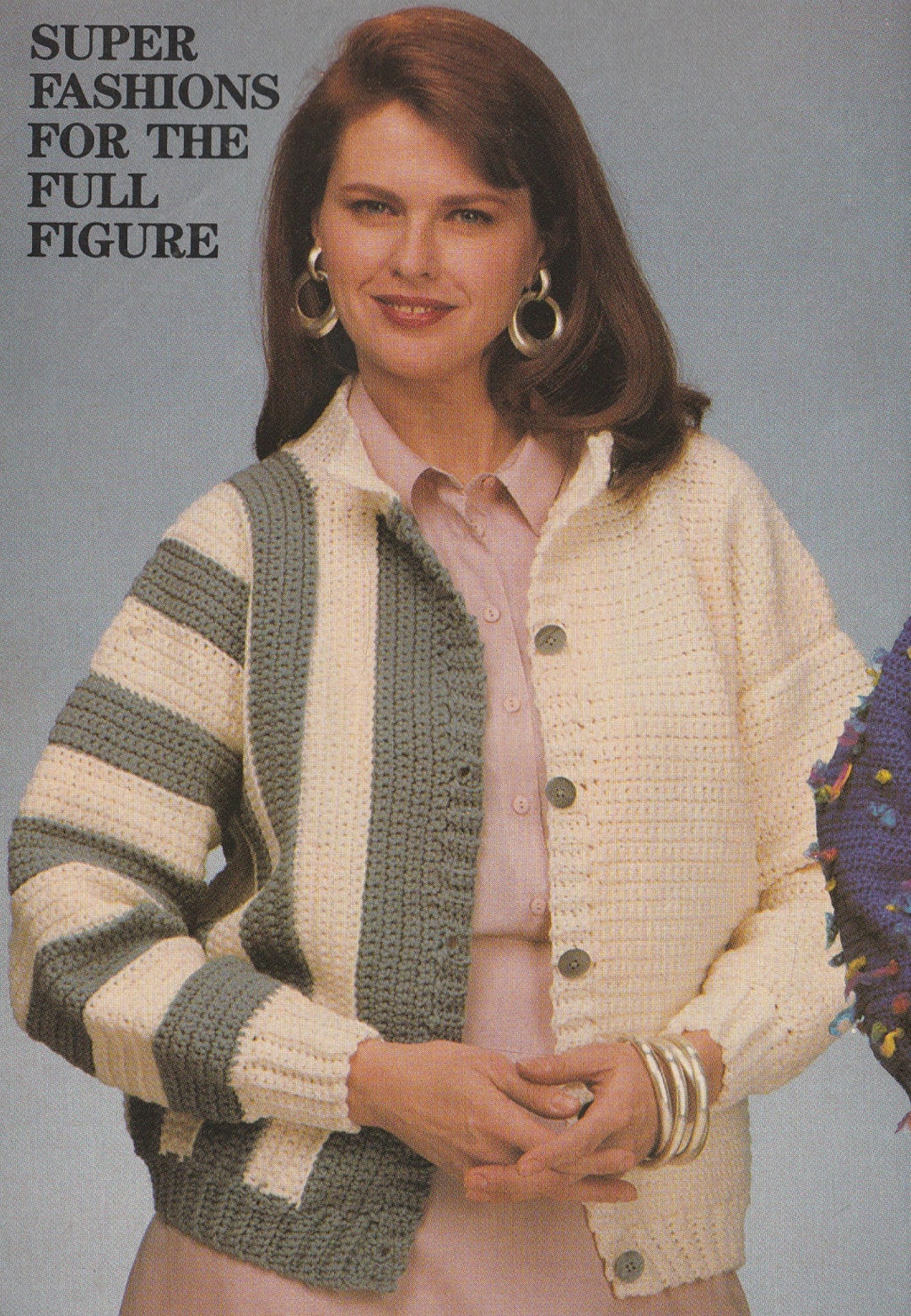 Full Figure Cardigan Crochet Pattern Plus Size 18, 20, 22 Vintage ...