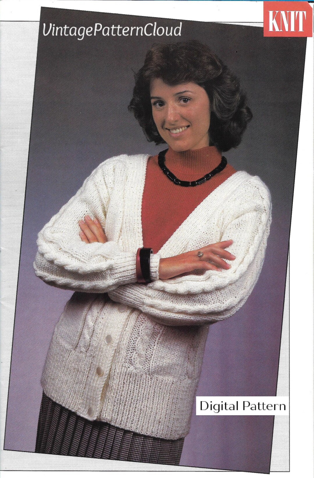 Vintage Knitting Pattern Classic Cardigan, Cable Front & Sleeves ...