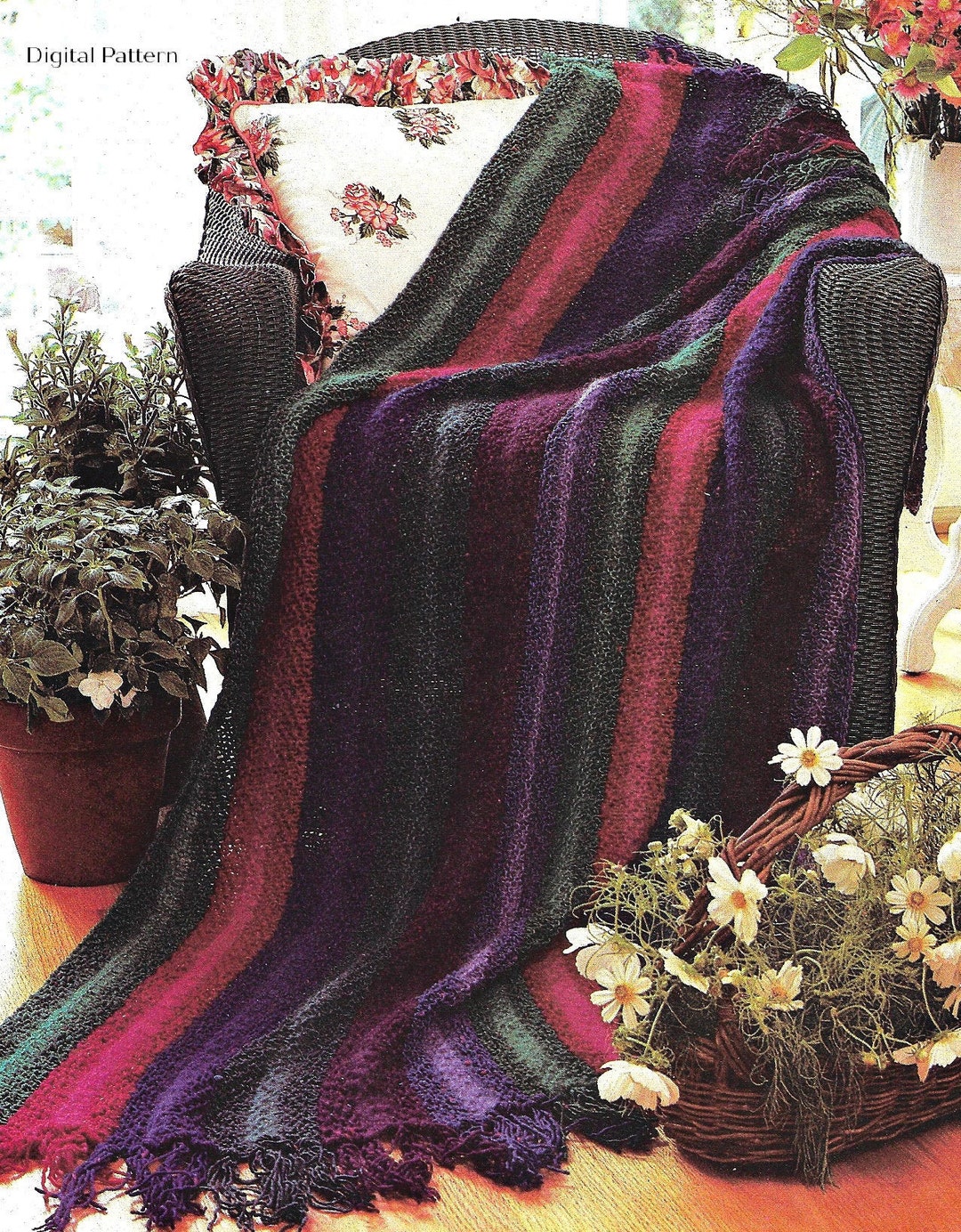 Jeweltoned Knitted Lapghan Pattern Afghan, 42 X 66 Afghan, Digital PDF ...
