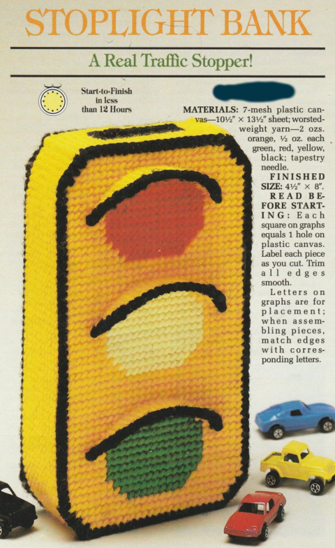Vintage Plastic Canvas Pattern, STOPLIGHT BANK to Hold Your Cash, PDF ...