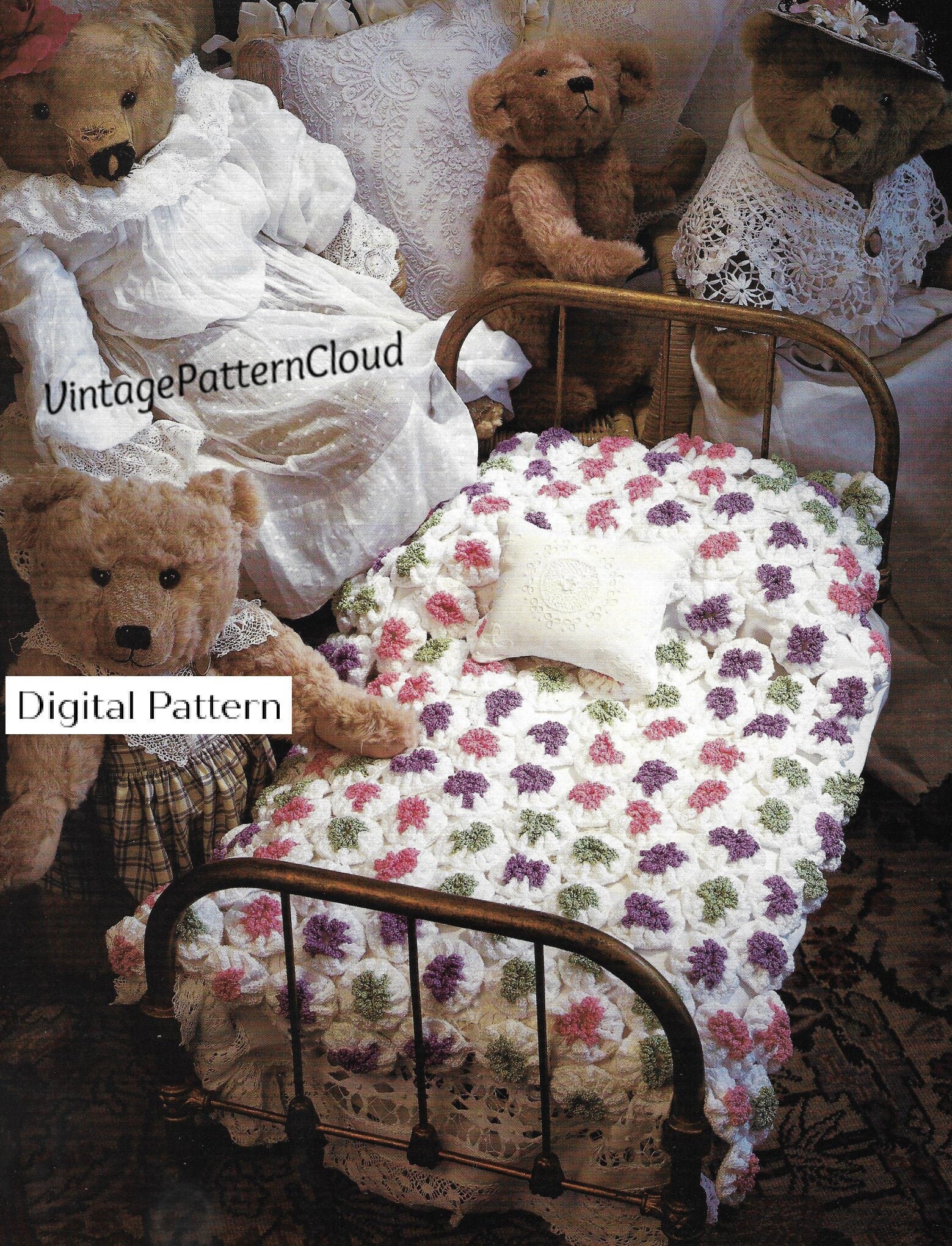 Vintage Crochet Pattern, Ruffled Yoyo Newborn Sized Throw 23 X 33 ...