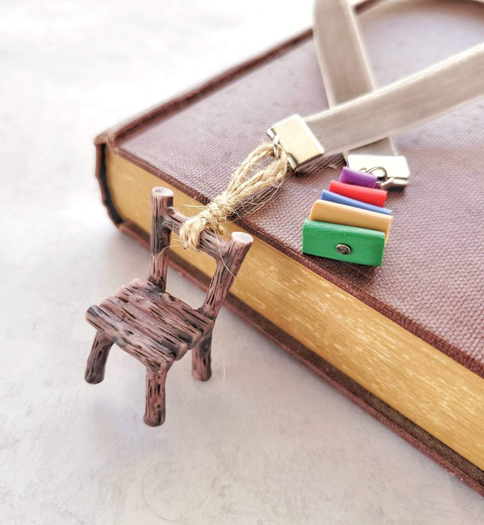 Chair and Stack of Books Velvet Ribbon Bookmark Fun Reading - Etsy