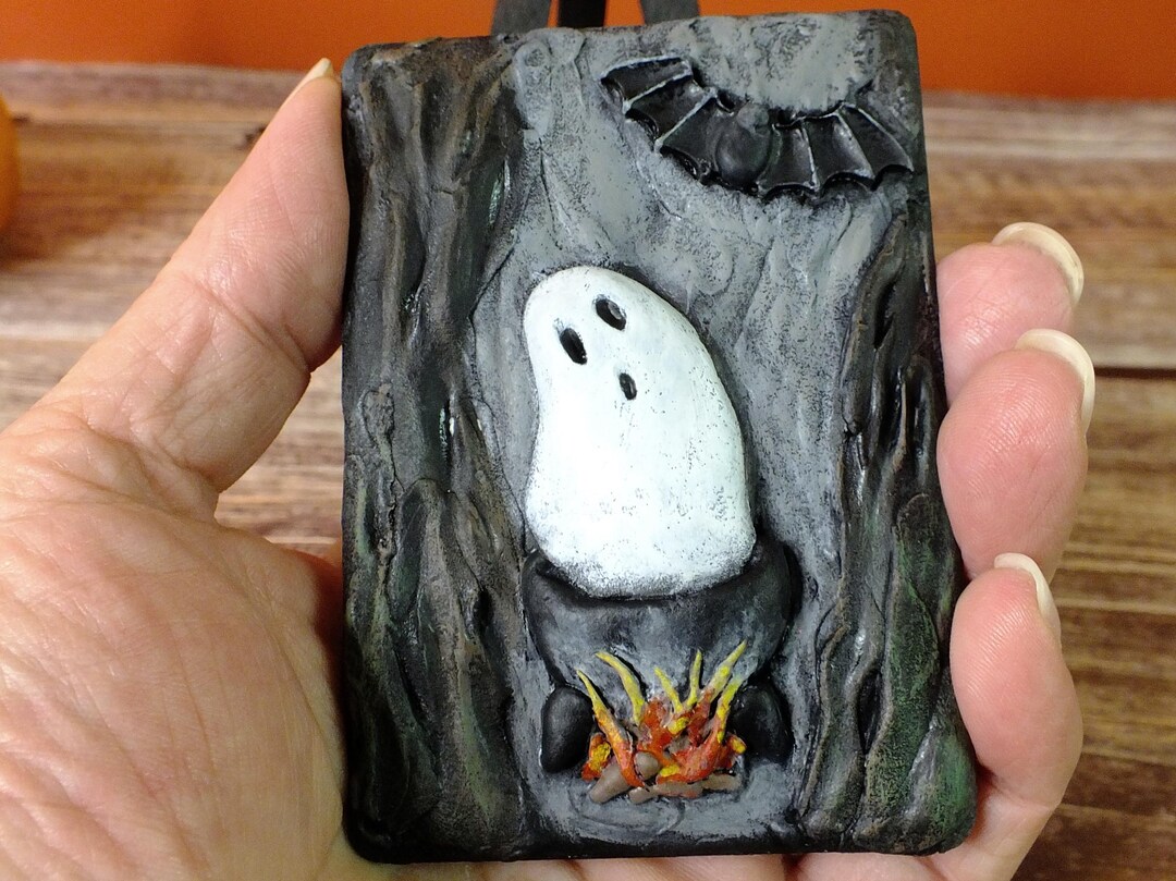 Ghost Boo Witch's Cauldron Halloween Decor ACEO Original Art 2D Mixed ...