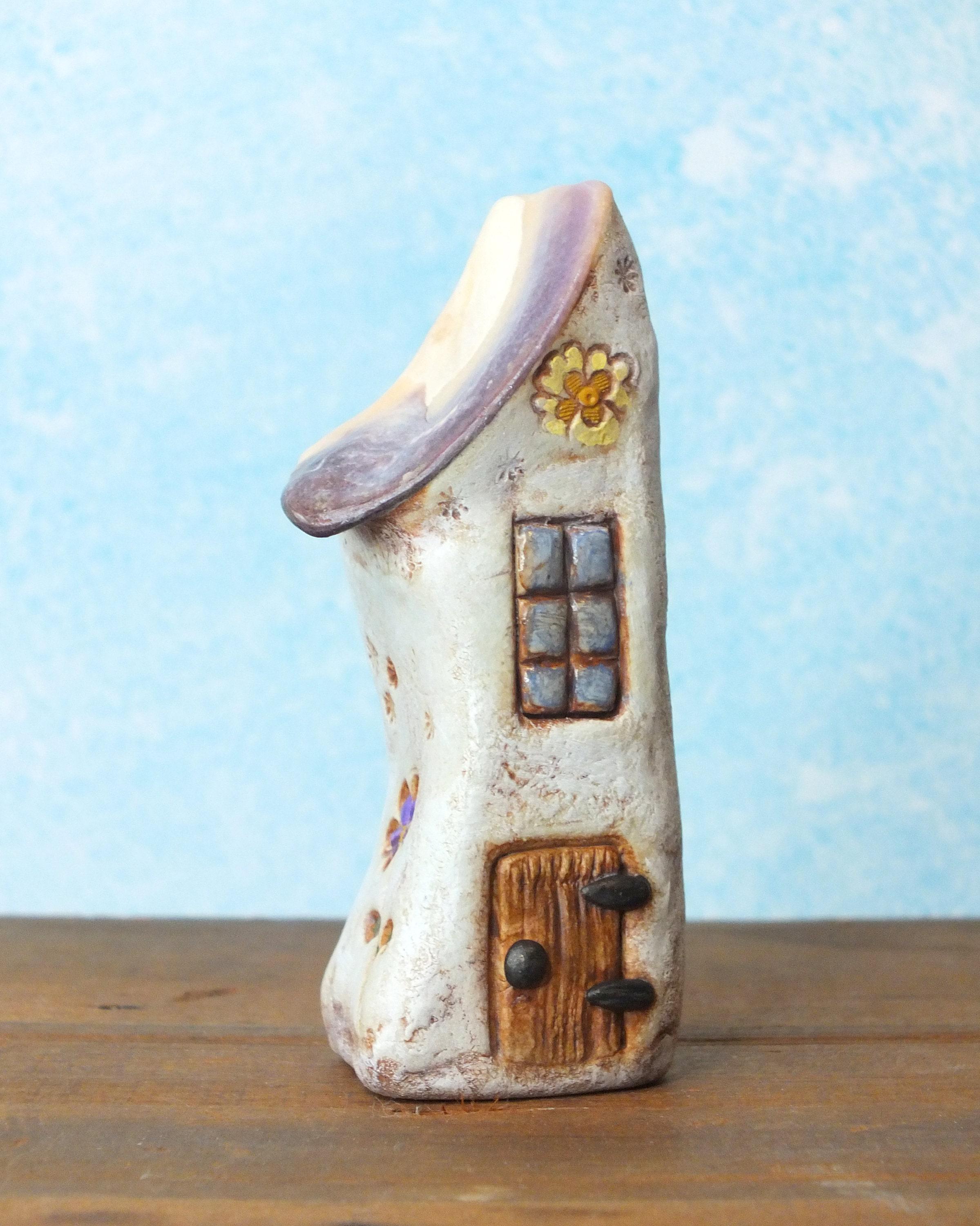 Handmade Miniature Clay Flower Cottage House With Slant Shell Roof ...