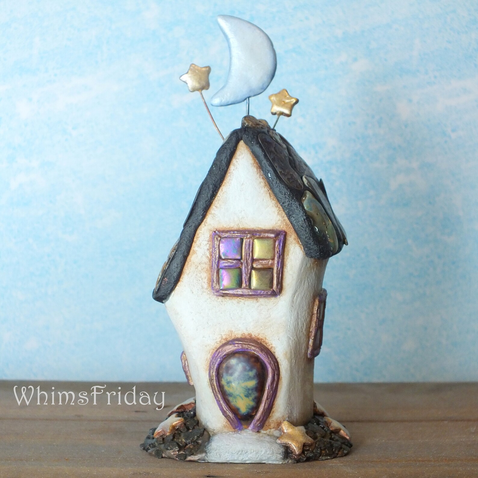 Moon and Stars Clay Cottage House - Handmade Whimsical Cottagecore Home ...