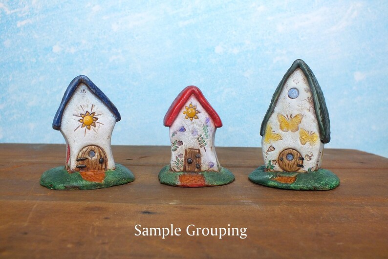 Miniature Clay Cottage Red and White With Flowers and Sun Whimsical ...