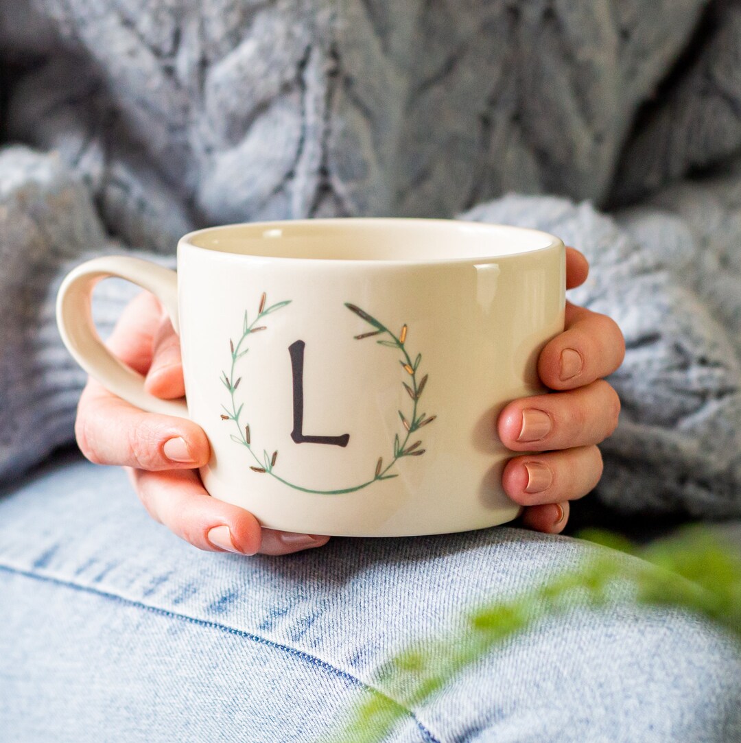 Initial Monogram Mug. Handmade Personalised Initial Cup With Gold ...