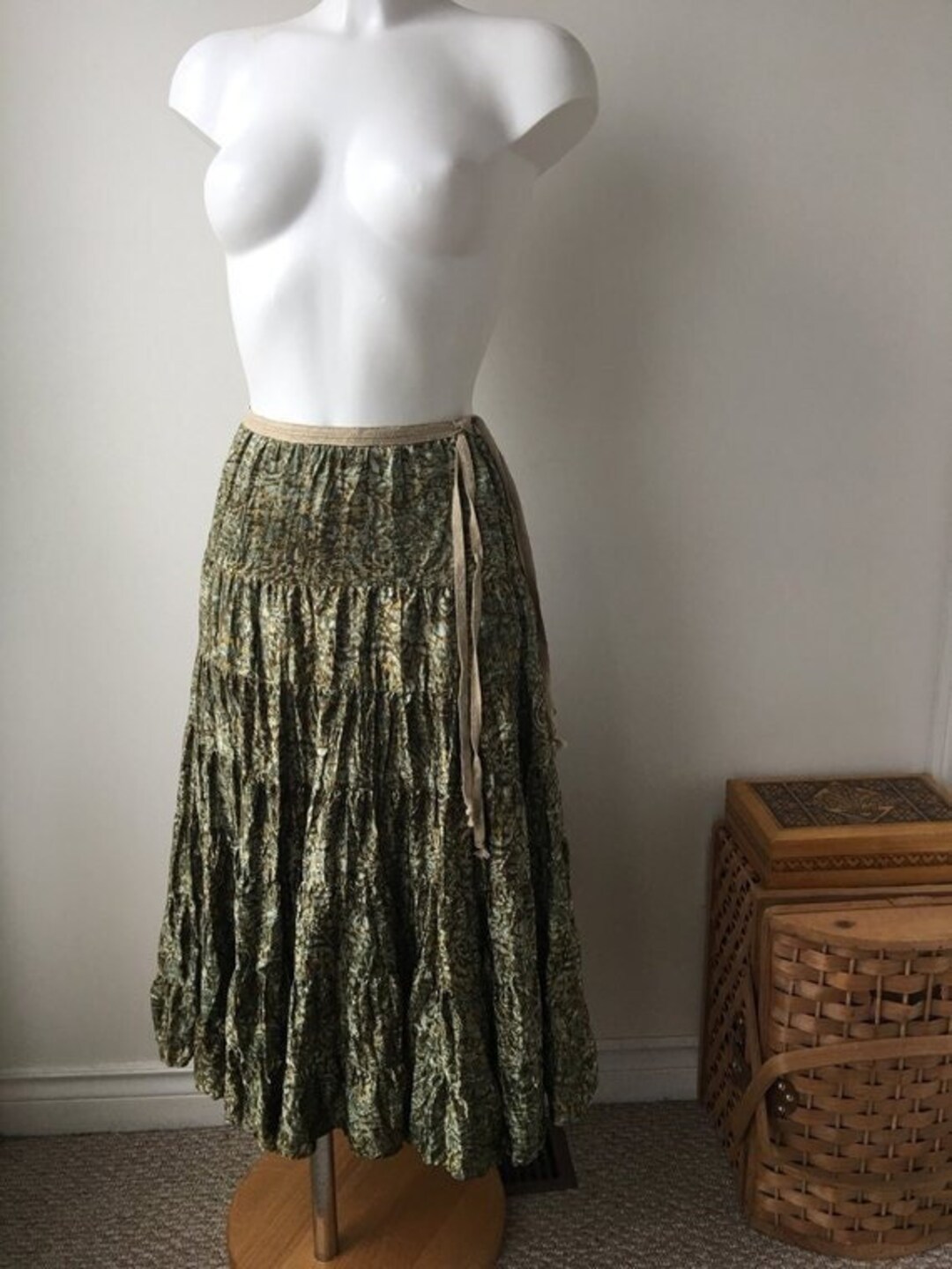 Tellerude Pure Silk Crinkle Skirt, Tiered Bohemian Gypsy Style - Etsy