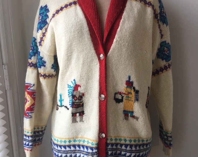 Vintage Wool Cardigan Hand Knit Western Native American Indians and ...