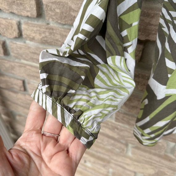 Olsen Europe Green palm leaf top, Cotton & Silk abstr… - Gem