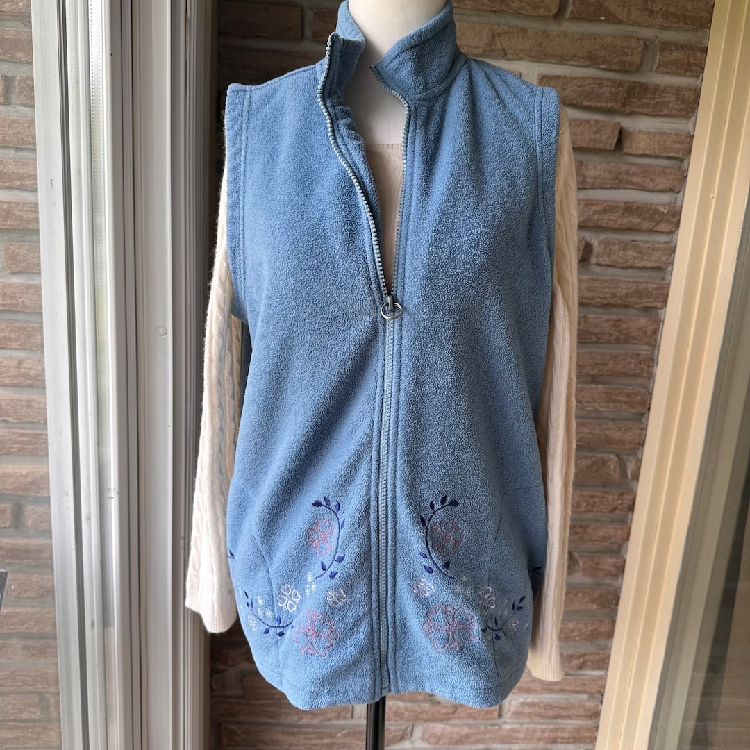 Vintage Embroidered Fleece Vest: Sky Blue Cottagecore Casual Wear - Etsy