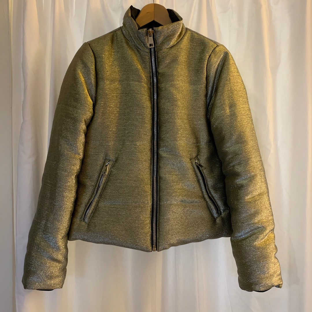 Shimmery Metallic Puffy Jacket, Lord & Taylor, Gold Silver, Women's ...
