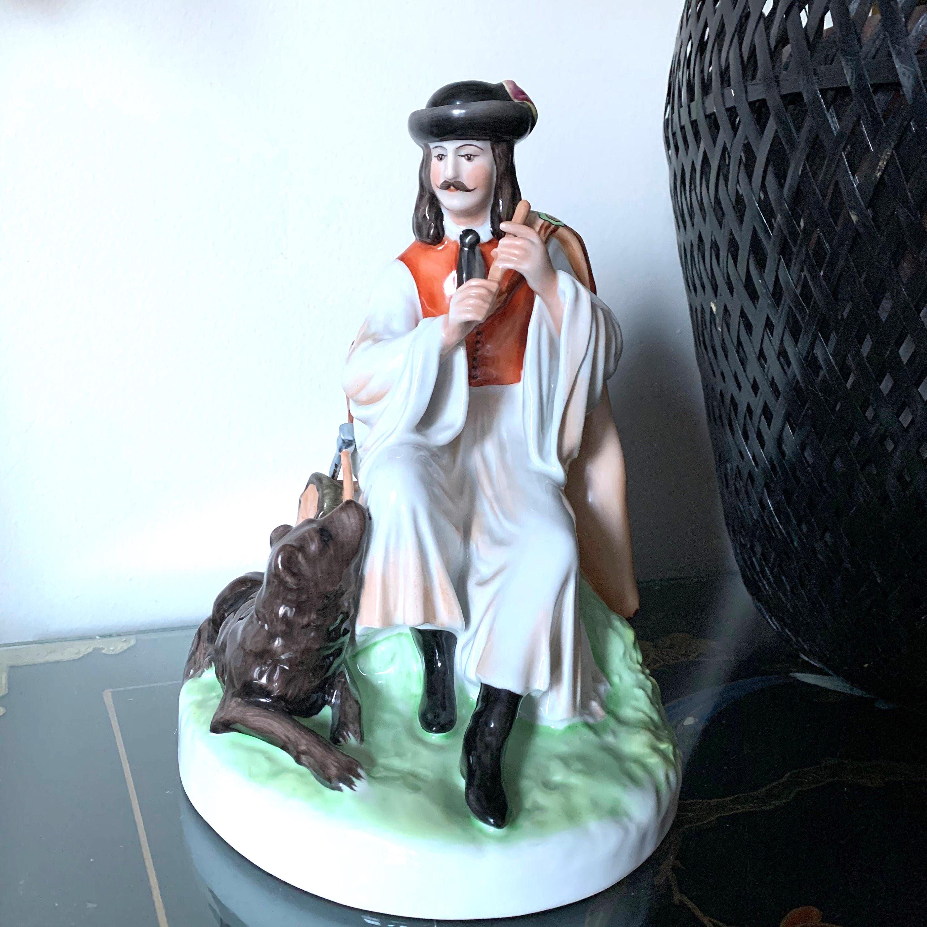 Zsolnay Porcelain Figurine: Man With Dog, Hand-painted Hungarian Art - Etsy