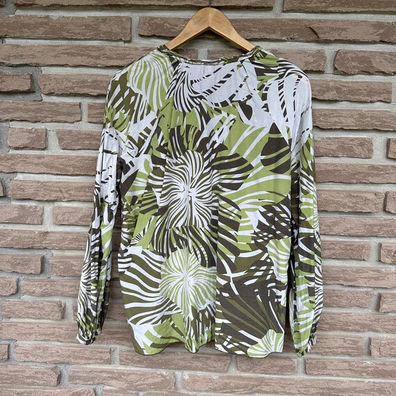 Olsen Europe Green palm leaf top, Cotton & Silk abstr… - Gem