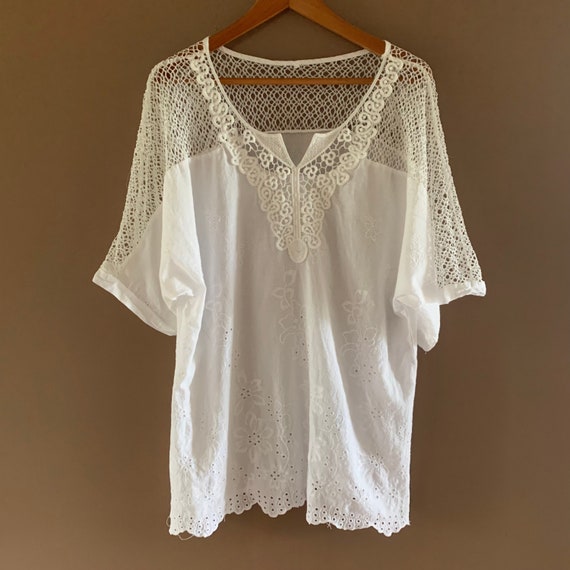 Vintage White Gauze Top Eyelet Lace Net Shoulders - Etsy