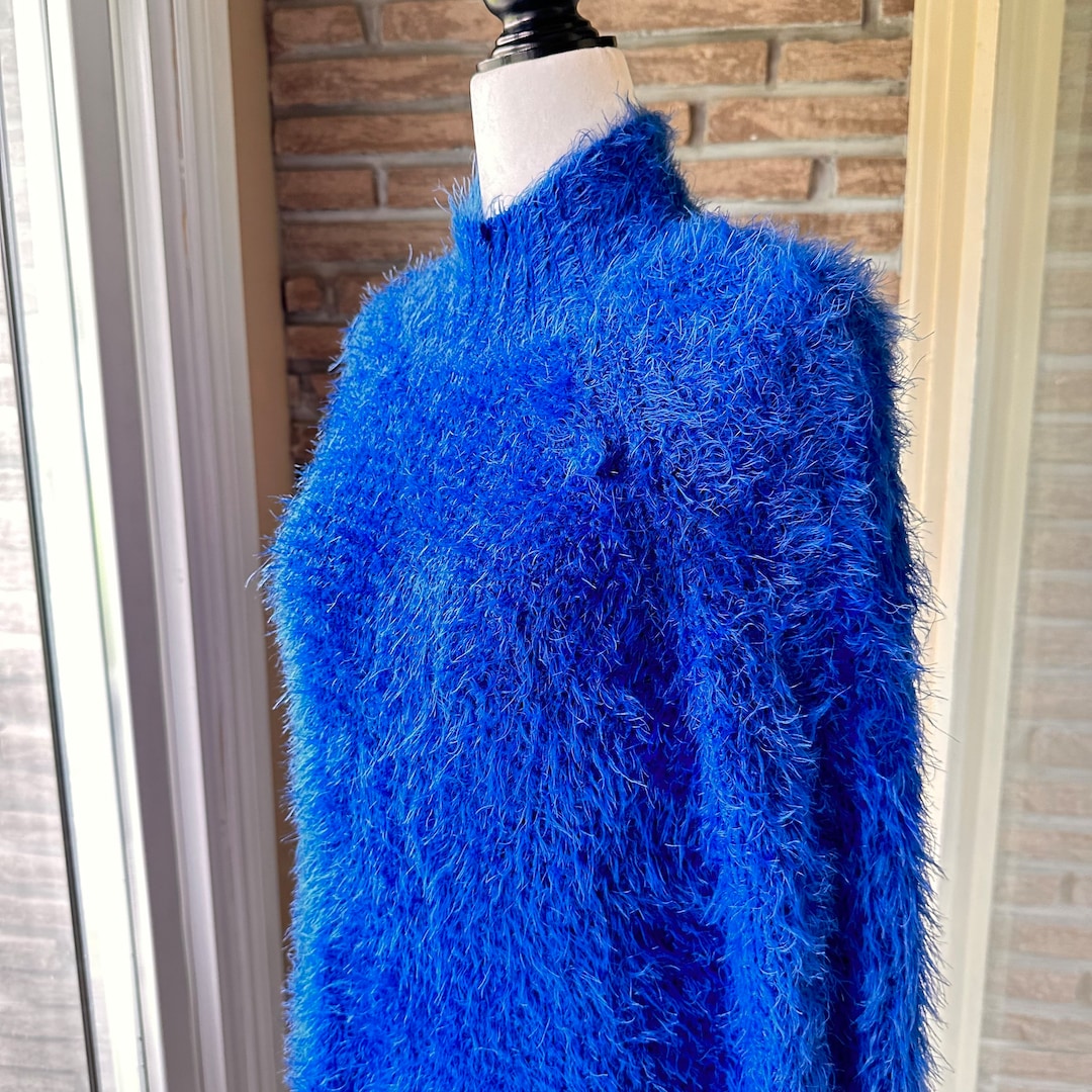Royal Blue Sweater, Winter Fall Fuzzy Pullover, Long and Loose Jumper ...