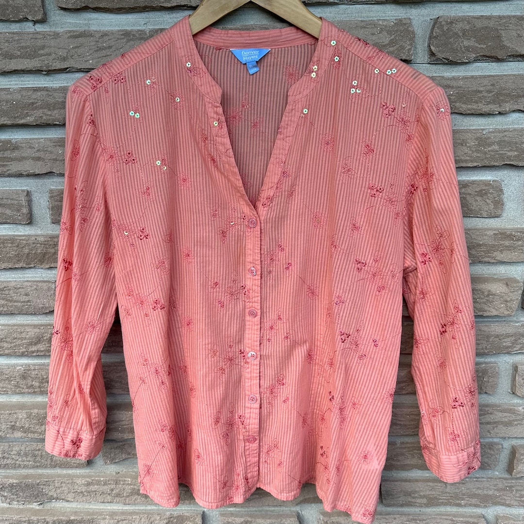 Coral Color Long Sleeved Blouse Embroidered and Sequins - Etsy