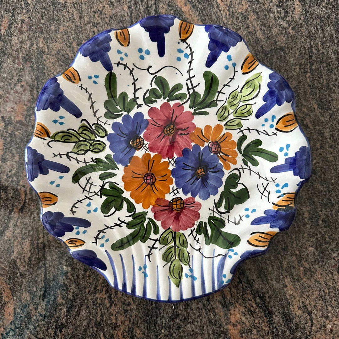 Vintage Spanish Plate, Hand Painted, Clam Shaped Wall Hanging With ...