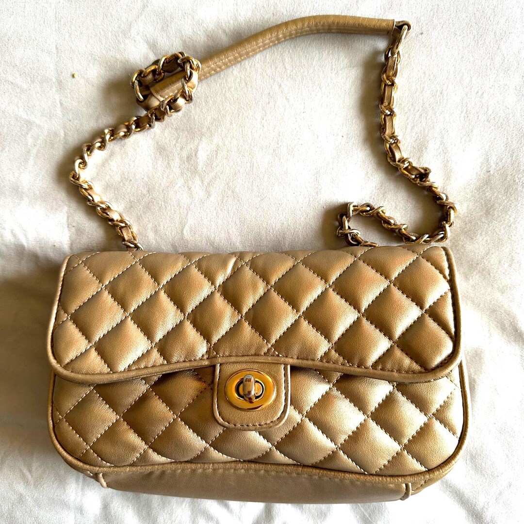 90s Soft Bronzed Gold Quilted Purse With a Chain Strap - Etsy