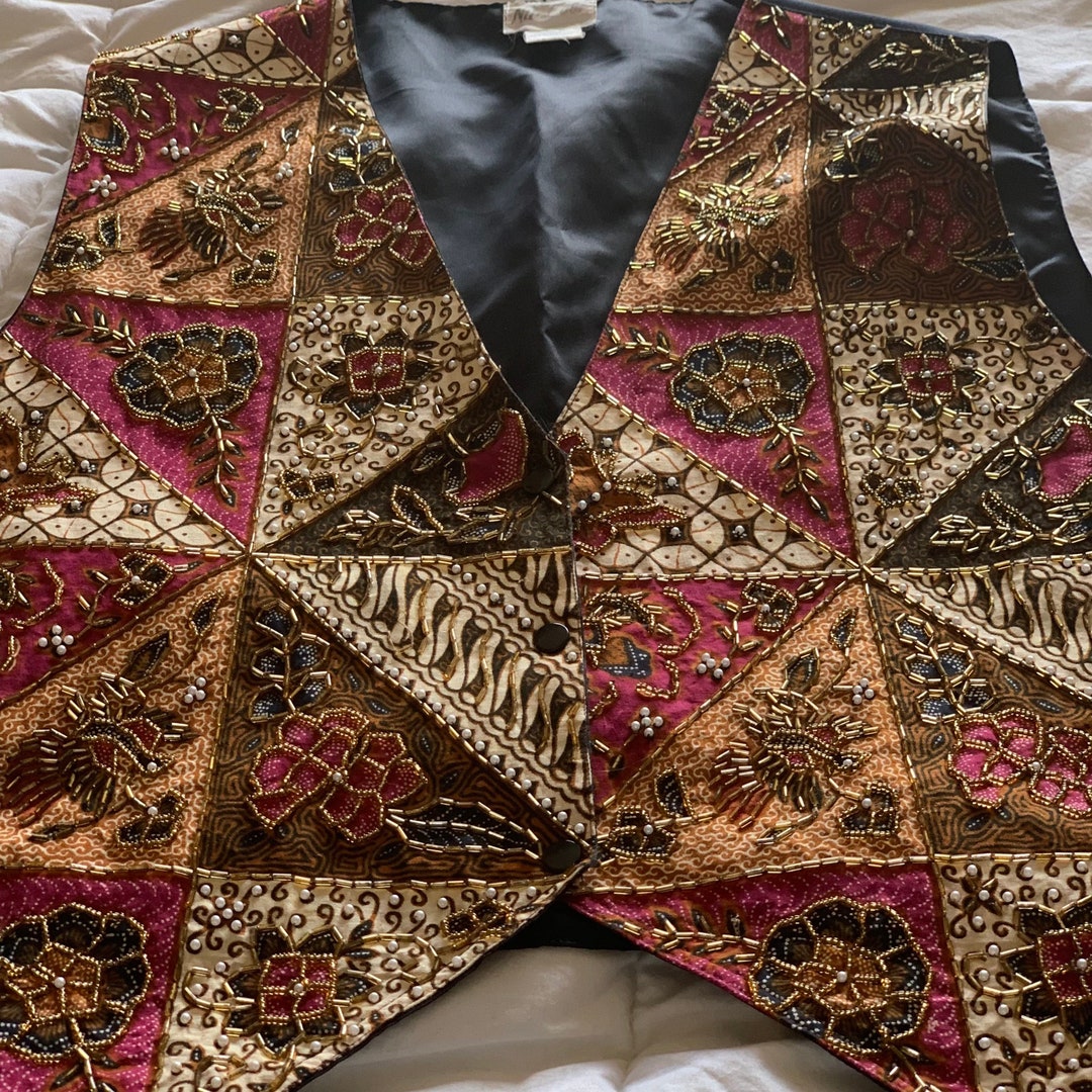 Batik Indonesian Vest Heavily Embellished Top Glass Beaded - Etsy