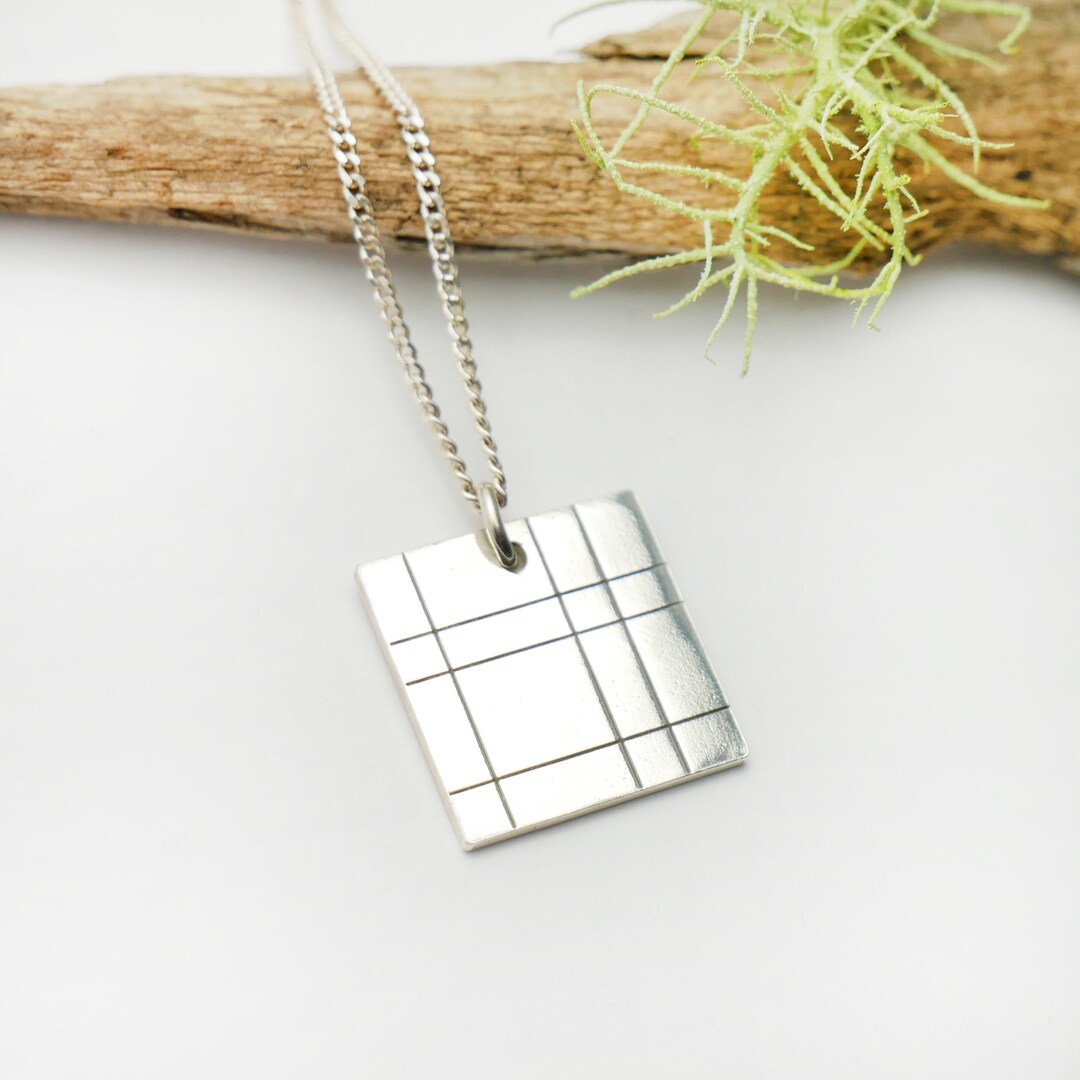 Square Pendant on Adjustable Chain Kilt in Solid Silver 925/1000, Women ...