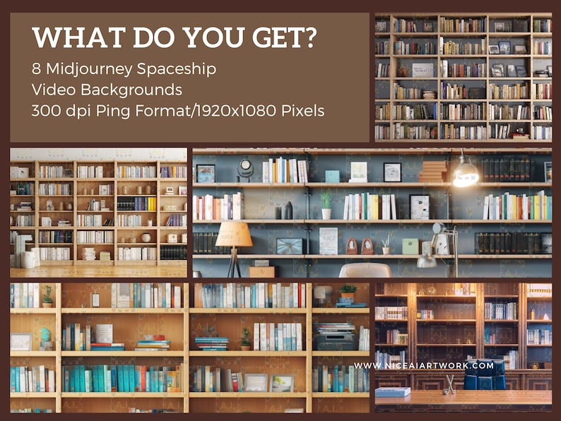 Bookcase Virtual Background for Zoom & Video Meetings, Bookshelf ...