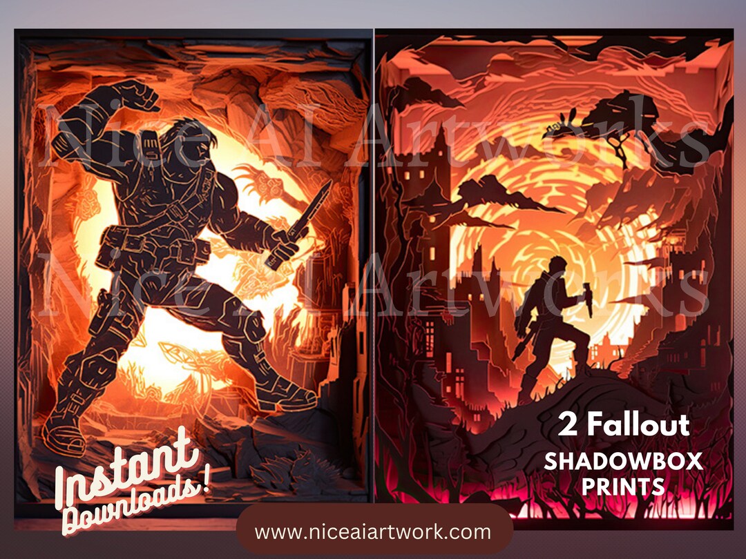 Fallout Digital Shadow Box Prints | Set of 2 | Steampunk Wall Art ...