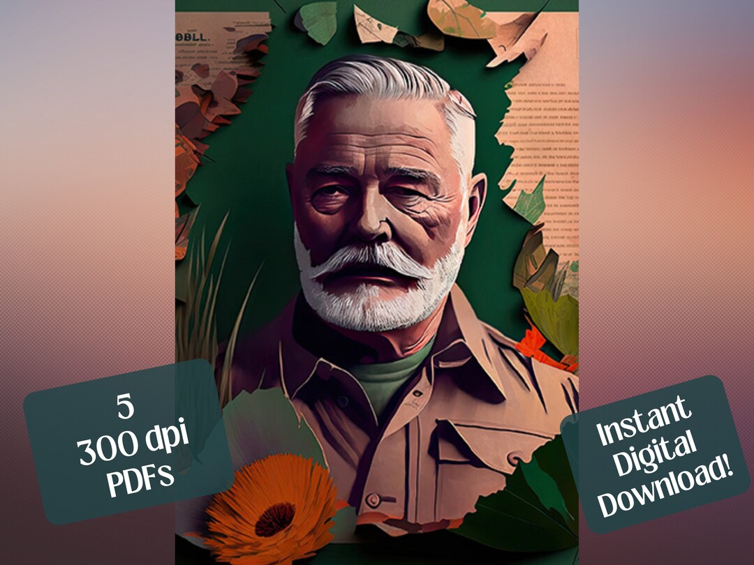 Ernest Hemingway Portrait Art Print: Midjourney Digital Collage (PDF ...
