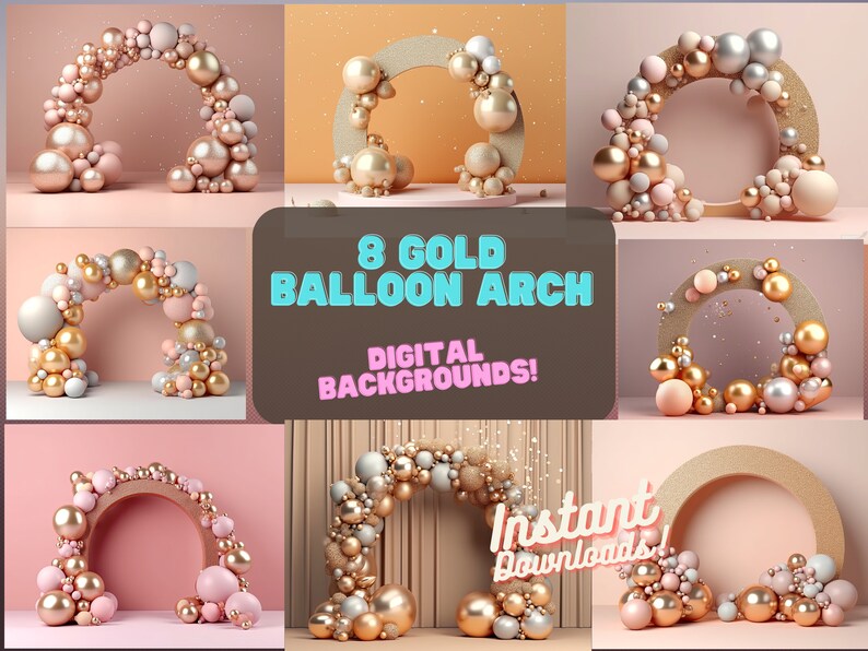 8 Balloon Arch Backdrops Gold Balloons Digital Backdrops - Etsy