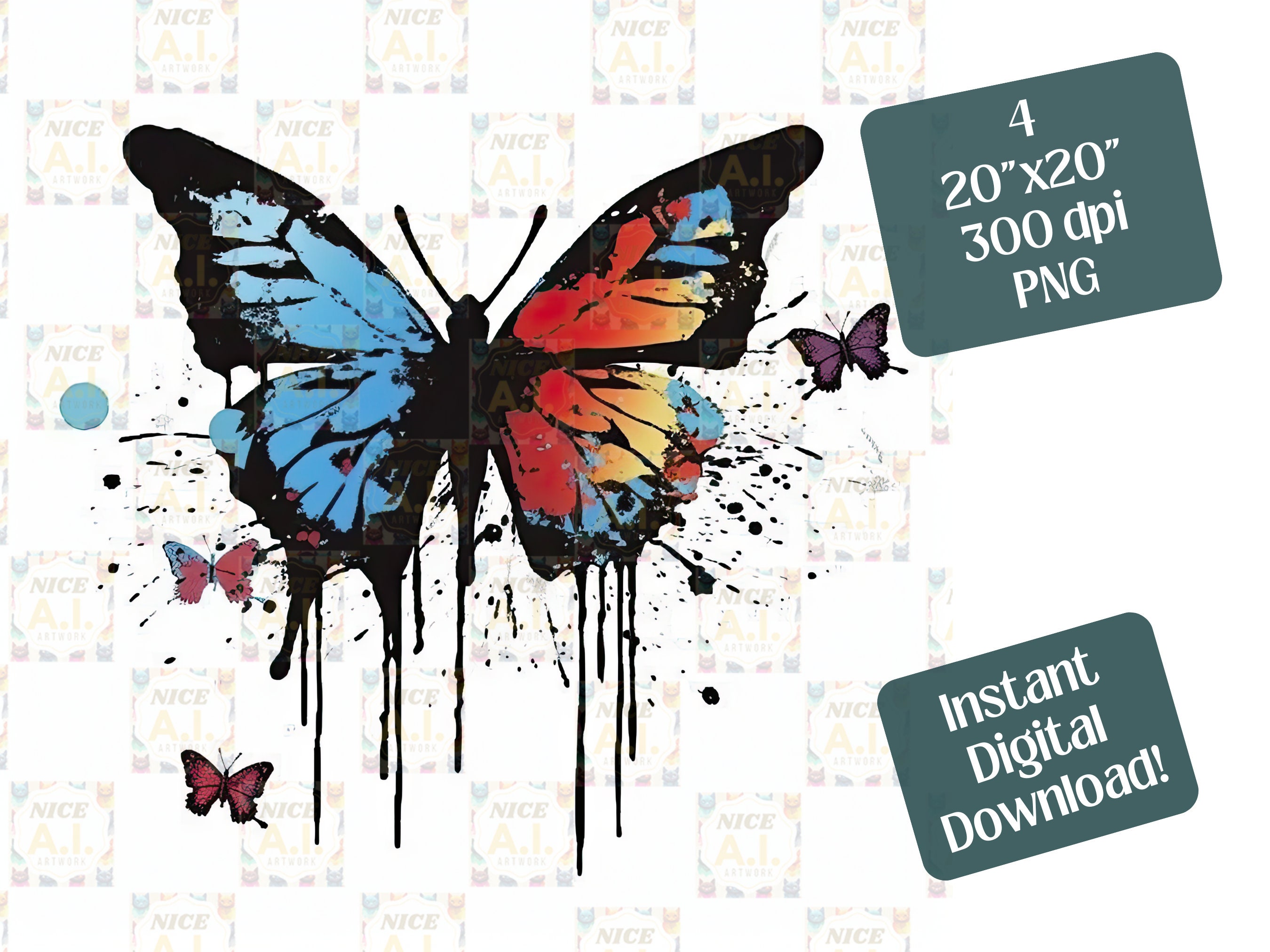 Graffiti Butterfly Design, Commercial Use, Midjourney, 4 Watercolor ...